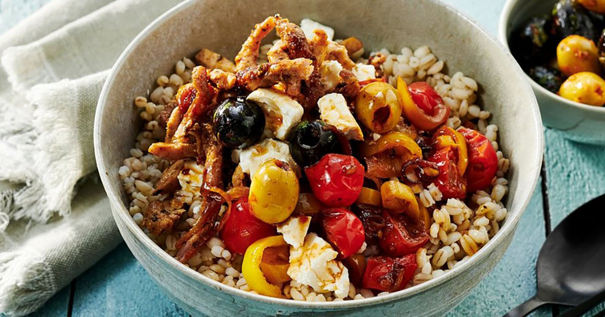 Bowl di maiale in stile greco | Ricetta | Kikkoman